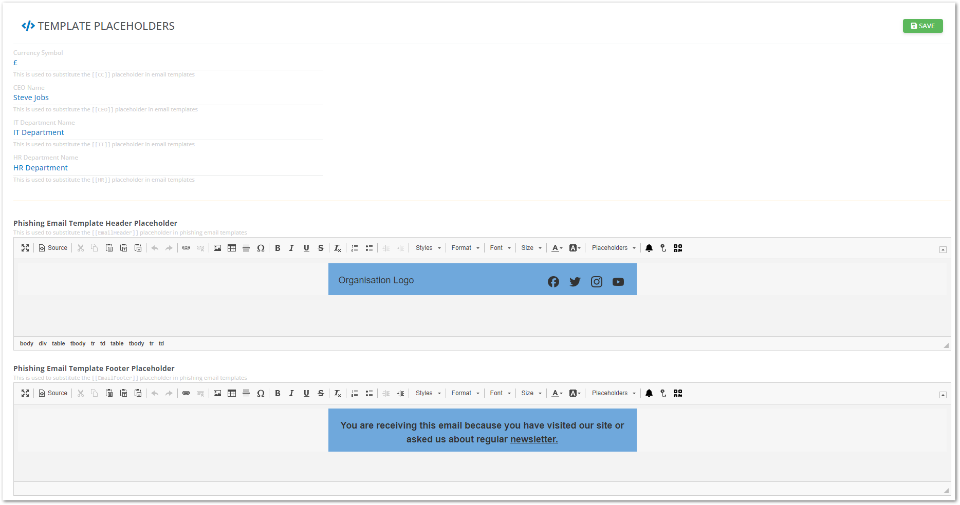 Email Template Header and Footer Placeholders – Knowledge Base