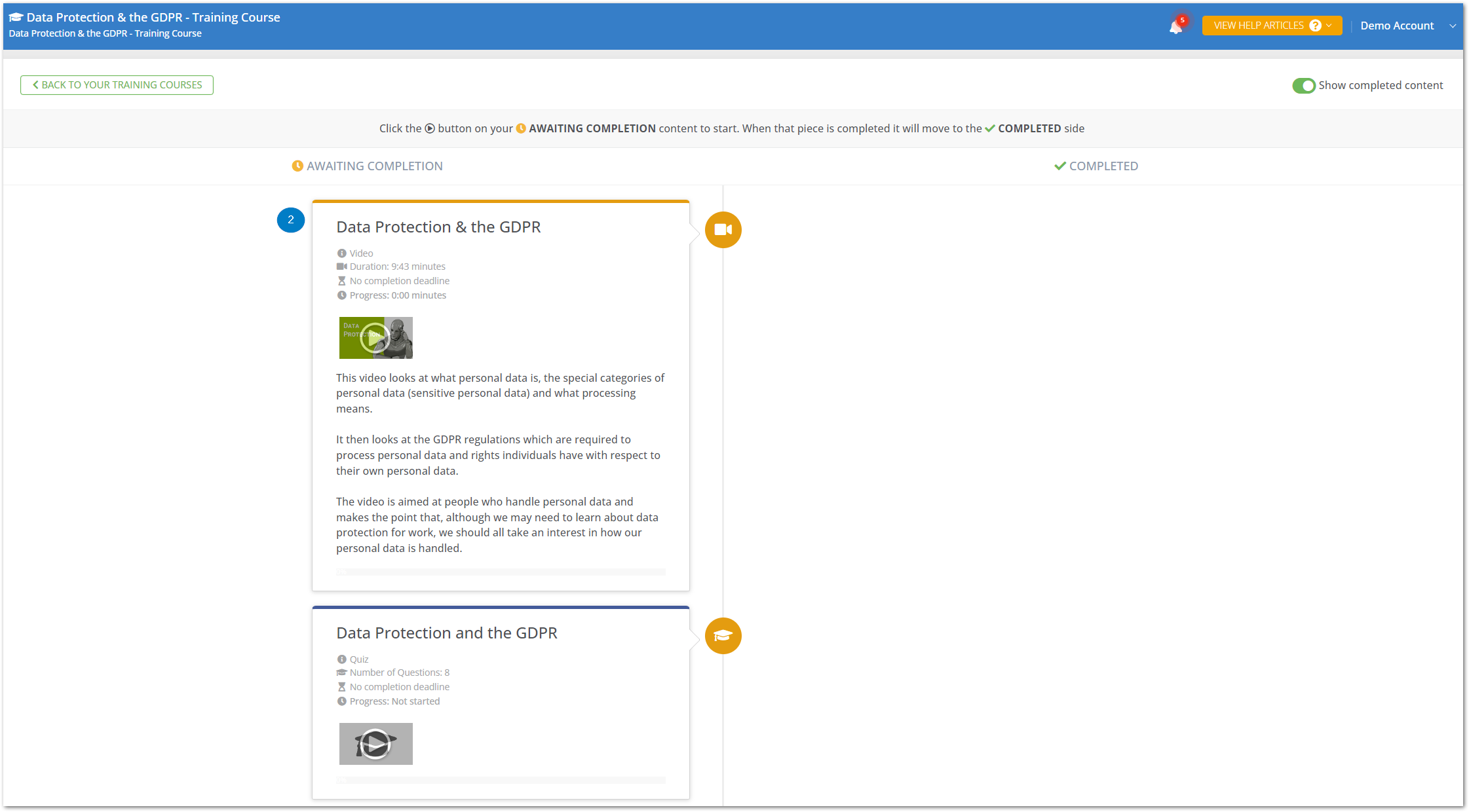 Auto-show Next Training Content – Knowledge Base